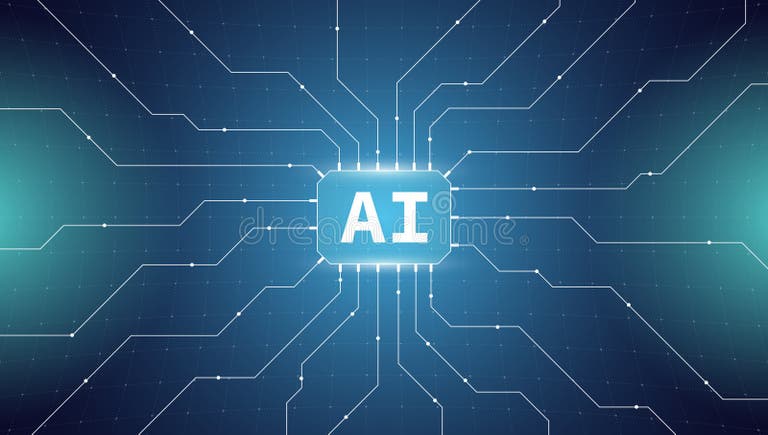 Futuristic AI Technology Banner. Microchip and Neural Network ...