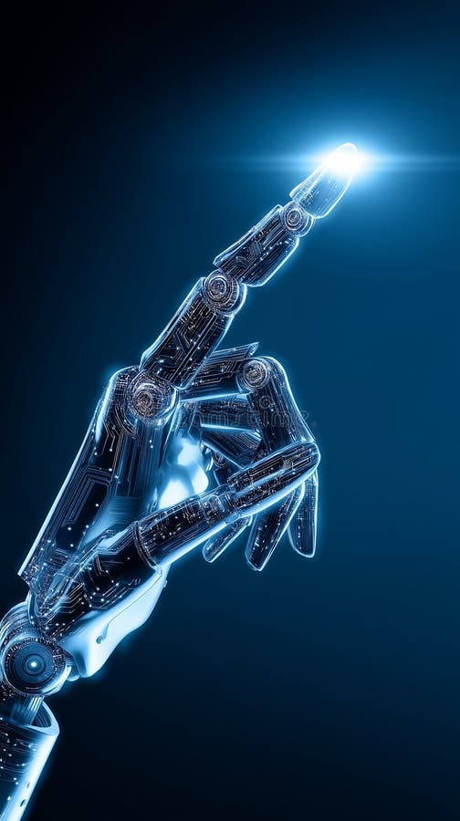Robot Hand Touching Digital Interface in Futuristic AI Concept with ...