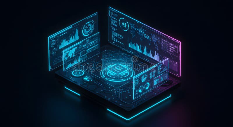 Futuristic AI Technology Data Processing Center Holographic Interface Cybernetic System Advanced ...