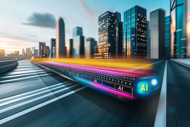 Futuristic AI Technology Integration in Urban Infrastructure with Neon ...