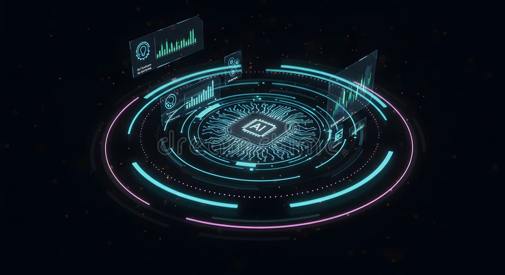 Futuristic AI Technology Interface: Data Visualization and Advanced Computing System Stock ...