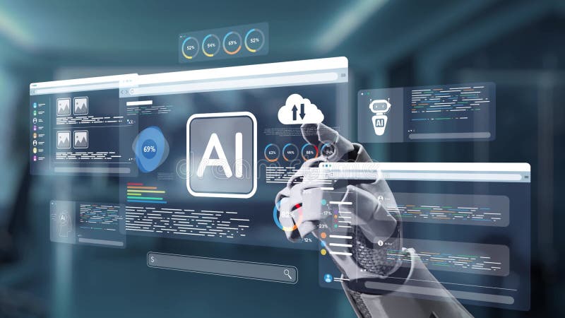Futuristic AI Technology Interface with Robotic Hand Gesturing Towards ...