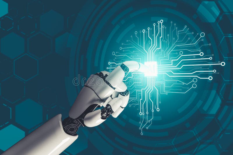 Futuristic AI Thinking of Droid Robot Artificial Intelligence Concept ...