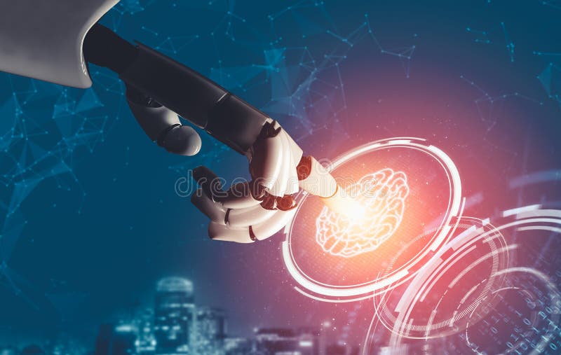 Futuristic AI Thinking of Droid Robot Artificial Intelligence Concept ...