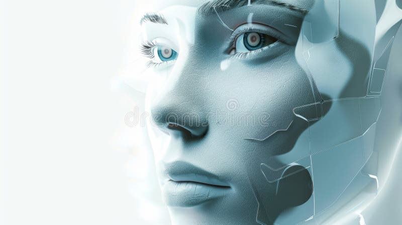 Futuristic Ai Woman Face in Digital Technology Concept on White ...