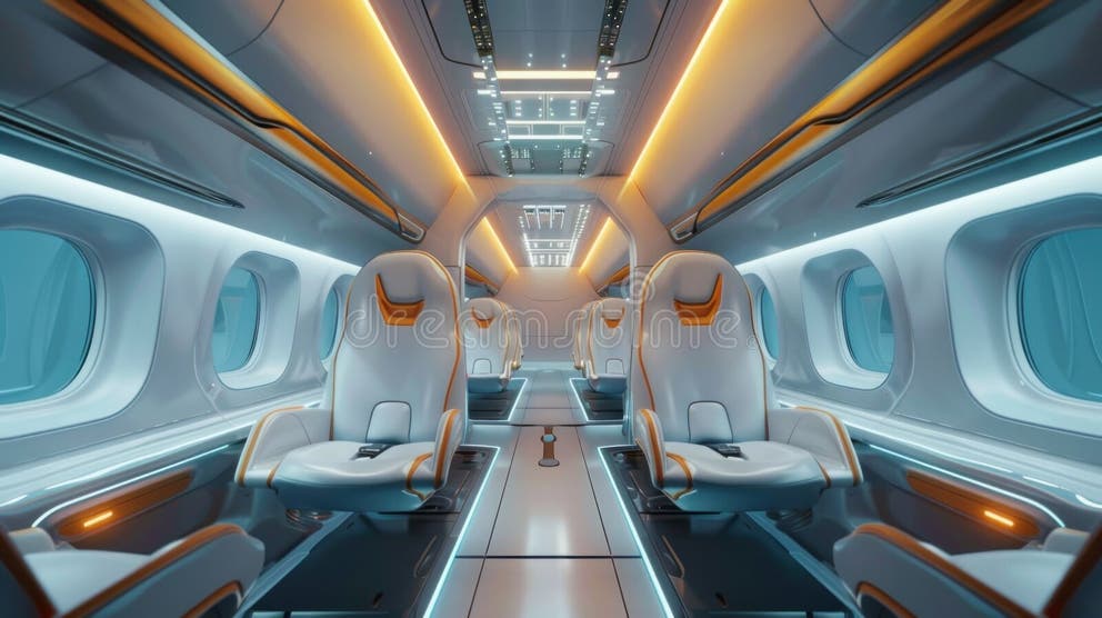 Futuristic Aircraft Cabin Interior with Advanced Lighting and ...