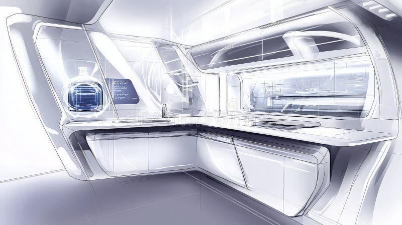 Futuristic Aircraft Cabin Interior Design Sketch Stock Image - Image of comfort, creative: 359582829