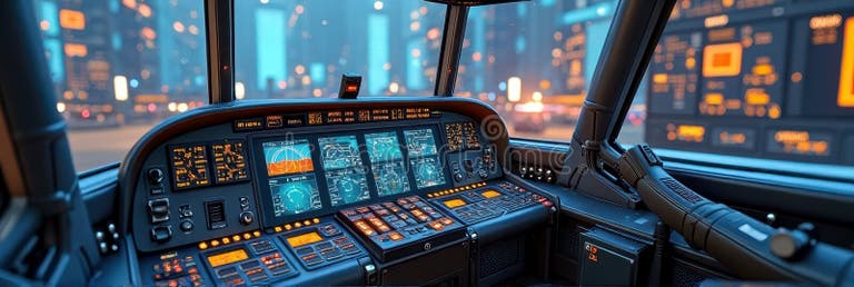 Futuristic Aircraft Cockpit with Advanced Digital Instruments in ...