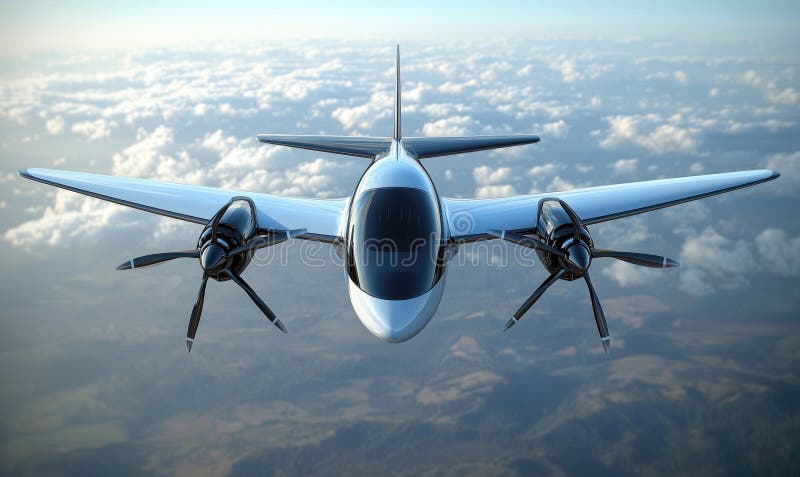 Futuristic Aircraft Design with Sleek Lines and Dual Propellers Flying ...