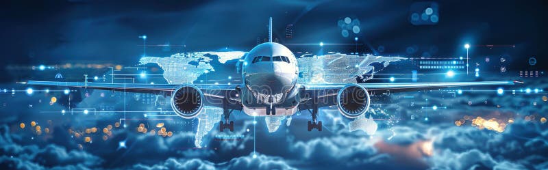 A Futuristic Aircraft Flies through a Digitally-rendered Sky, with a ...