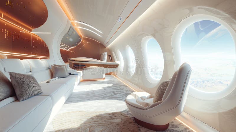 Futuristic Aircraft Interior Design Showcasing Elegant Style and Mars View through Window Stock ...