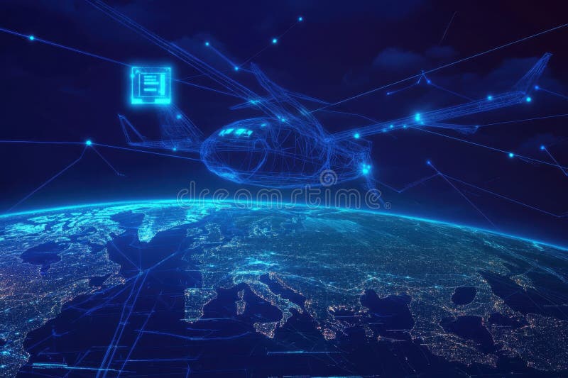 Futuristic Aircraft in Orbit Above Earth Featuring Digital Technology ...