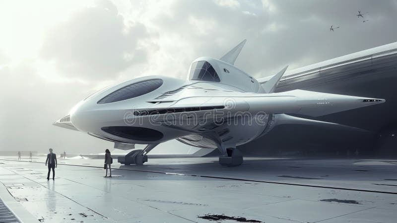Futuristic Aircraft with Sleek Streamlined Wing Structures Stock ...