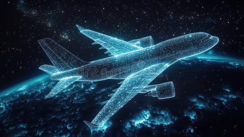 Futuristic Airplane Above Earth Network Stock Illustration ...