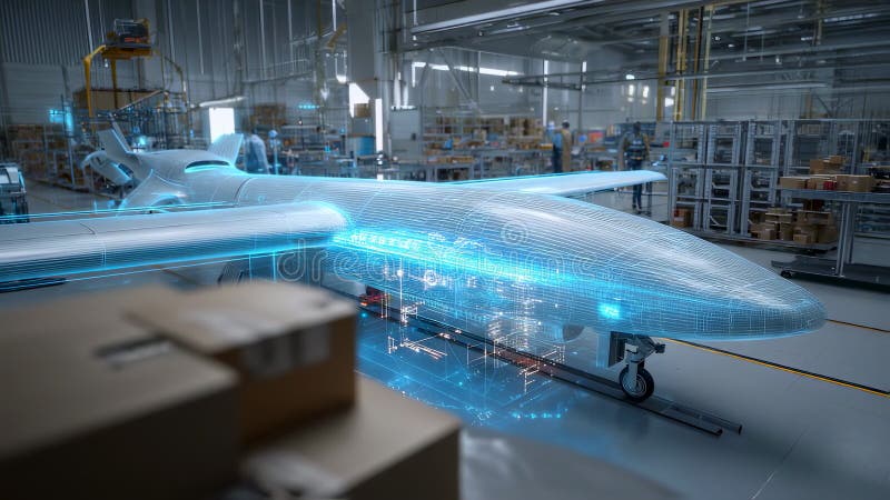 Futuristic Airplane Being Developed with Augmented Reality in a Modern ...