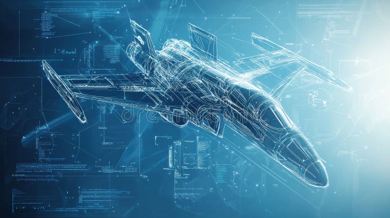 Futuristic Airplane Blueprint with Digital Interface and Data Streams ...