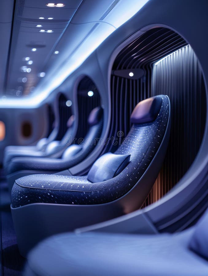 Futuristic Airplane Cabin with Luxurious Reclining Seats. Stock Photo ...