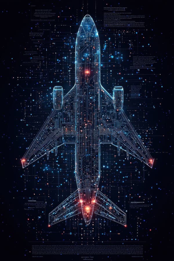 Futuristic Airplane with Digital Circuit Board Design Concept Stock ...