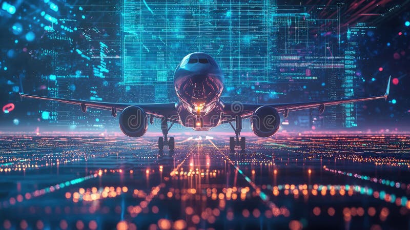 Futuristic Airplane on Digital Runway Technology, Aviation, Travel, and ...