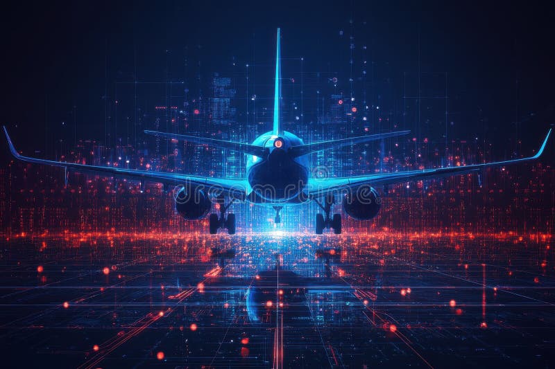 Futuristic Airplane with Digital Technology Interface Design Stock ...