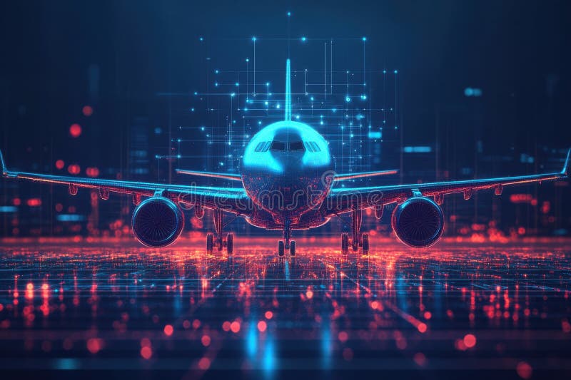 Futuristic Airplane Blueprint with Digital Grid and Guide Text Stock ...