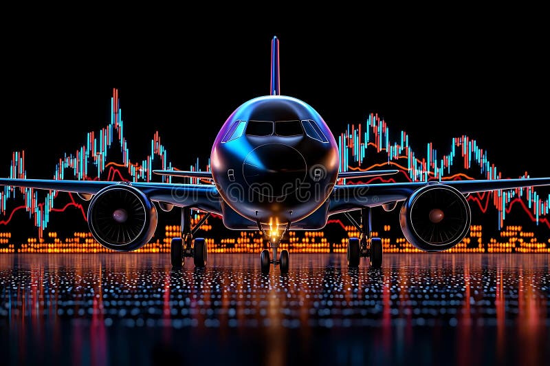 Futuristic Airplane in Front of Vibrant Financial Graph, Symbolizing ...