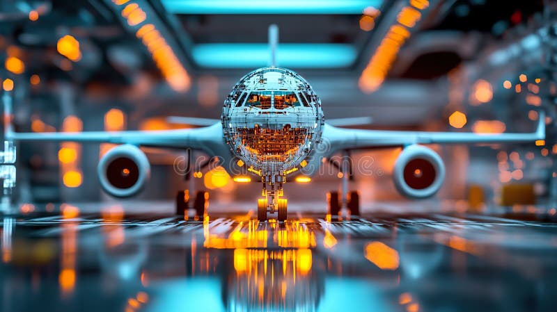 Futuristic Airplane Model with Overlay Lighting in a Hangar Setting ...