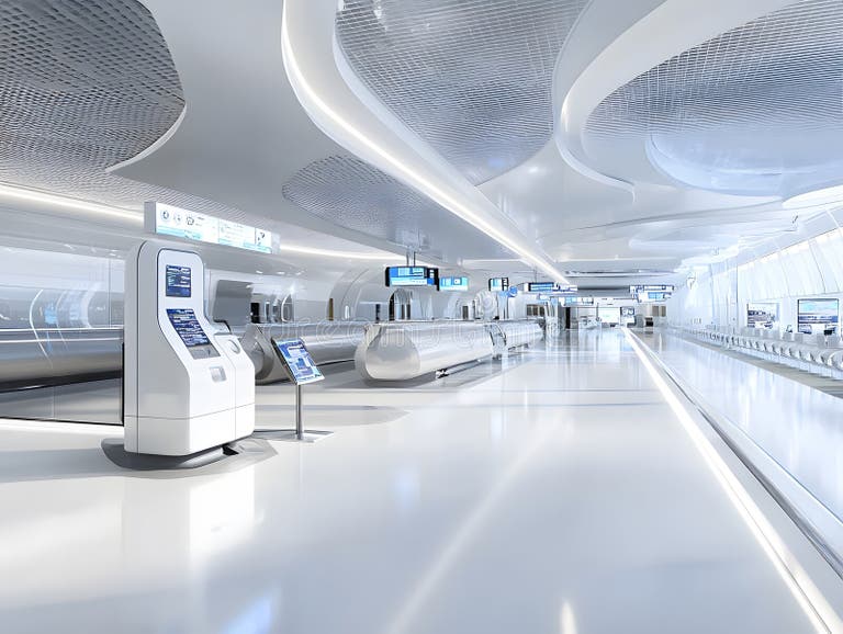 A Futuristic Airport with Automated Check-in Processes Stock ...