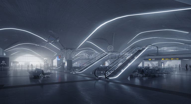 Futuristic Airport Terminal Featuring Sleek, Modern Design Elements ...