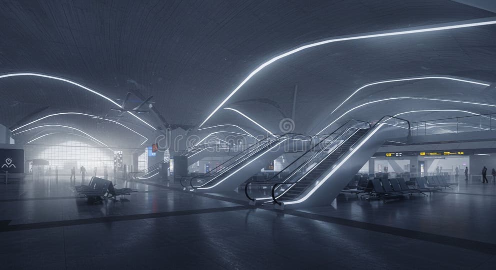 Futuristic Airport Terminal Featuring Sleek, Modern Design Elements ...