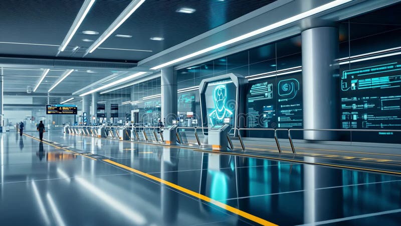 Futuristic Airport Terminal Interior with Advanced Seating and Digital ...