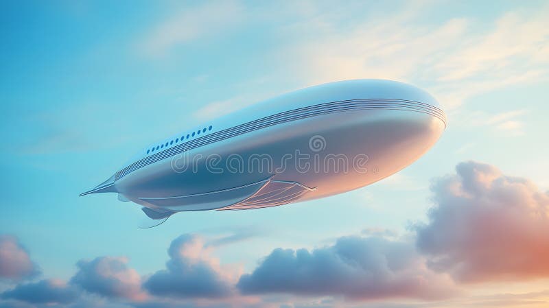 Futuristic Airship Soaring Above Clouds in a Soft Pastel Sky during ...