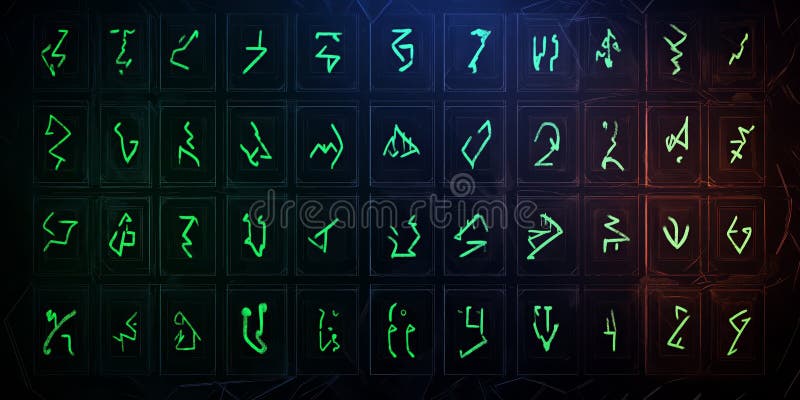 Futuristic Alien Alphabet Glowing in Digital Interface Stock ...