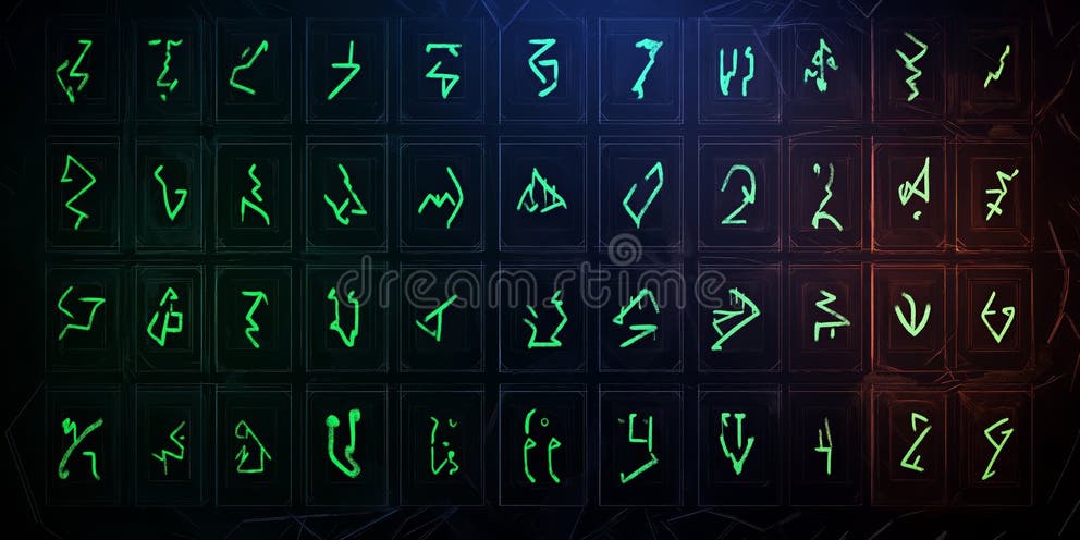 Futuristic Alien Alphabet Glowing in Digital Interface Stock ...