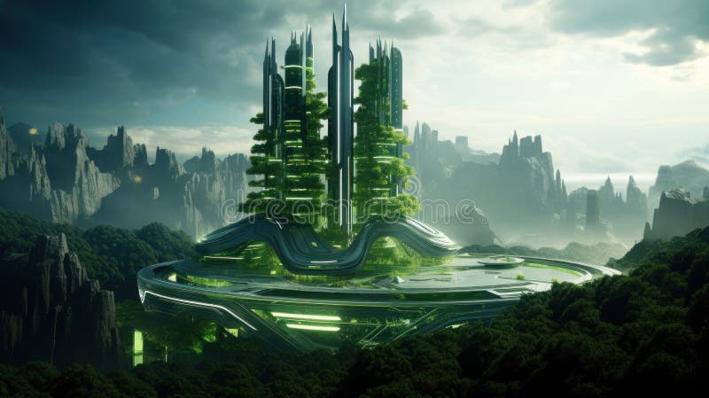 Futuristic Alien City in the Deep Forest. 3d Render Generative AI Stock ...