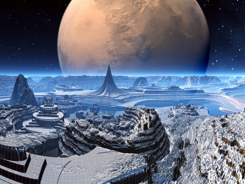 Futuristic Alien City in Winter Snow Stock Illustration - Illustration ...