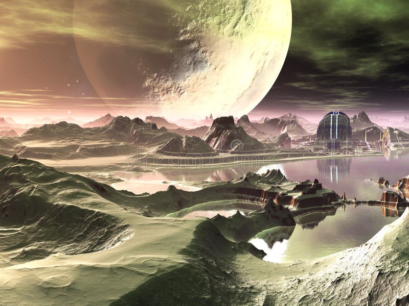 Futuristic Alien Construction on Another Planet Stock Illustration ...