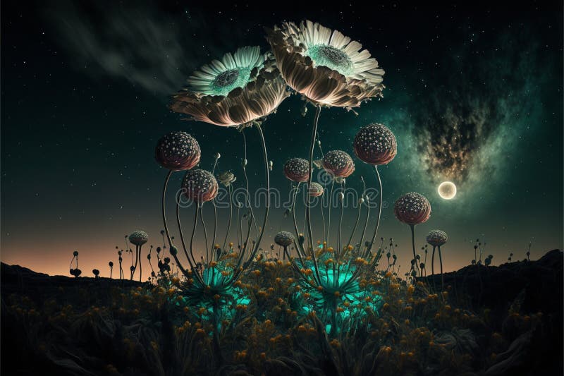 Futuristic Alien Flowers, Science Fiction Flowers Stock Illustration ...