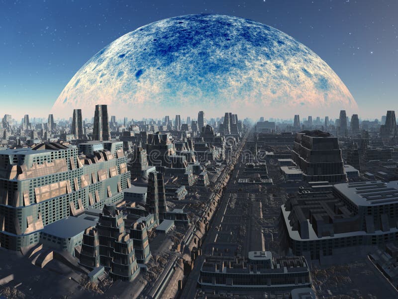 Futuristic Alien Industrial Cityscape Stock Illustration - Illustration ...