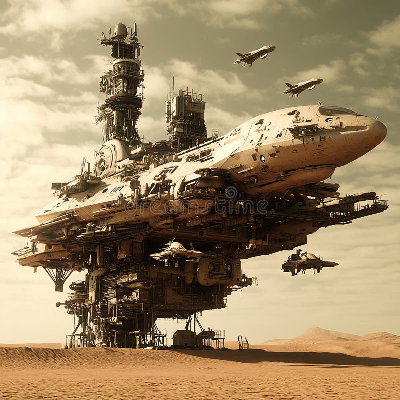 Futuristic Alien Outpost on a Red Desert Planet Stock Image - Image of ...