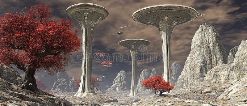 Futuristic Alien Outpost on a Red Desert Planet Stock Image - Image of ...