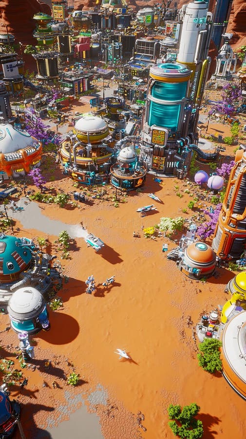 Futuristic Alien Outpost on a Red Desert Planet Stock Image - Image of ...