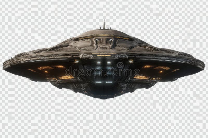 Futuristic Alien Spaceship Hovering with Glowing Orange Lights ...