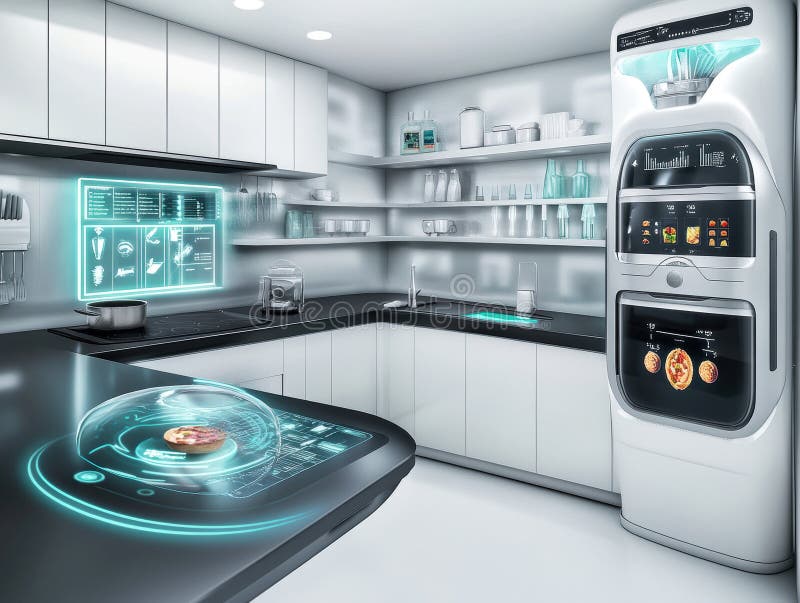 A Futuristic, All-white Kitchen Showcases a Smart Refrigerator and ...