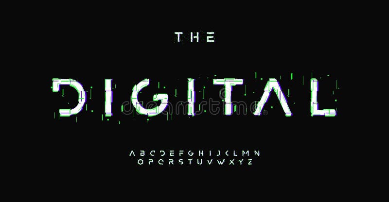 Futuristic Alphabet with Digital Distorted Effect, Glitch Error Effect ...