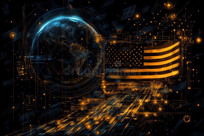 Futuristic American Flag with Digital Earth and Tech Elements Stock ...