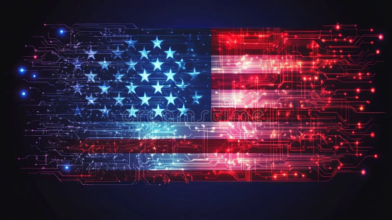 A Futuristic American Flag Made of Interconnected Glowing Circuits and ...