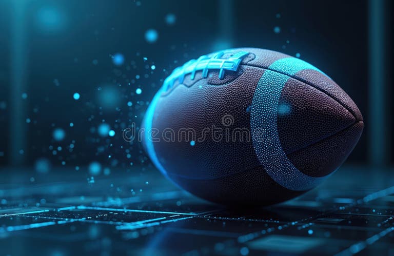 Futuristic American Football with Glowing Blue Digital Data Streams. AI ...