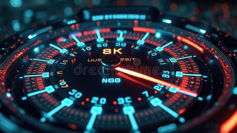 Futuristic Analog Watch Face with Glowing Red and Blue Detailing Stock ...