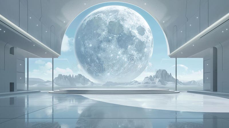 Futuristic Analysis Lab with Holographic Moon Globe, Vast Copy Space ...